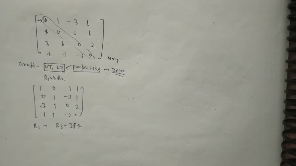 b) Define rank of the matrix. Determine the rank of the following matrix...