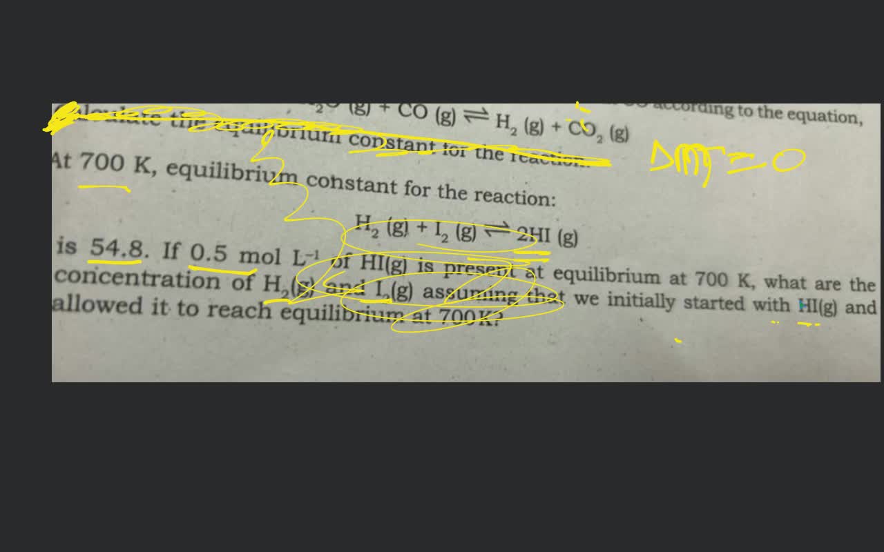 Calculate the equilibrium, equilibrium constant for the reaction:H2 ( g..