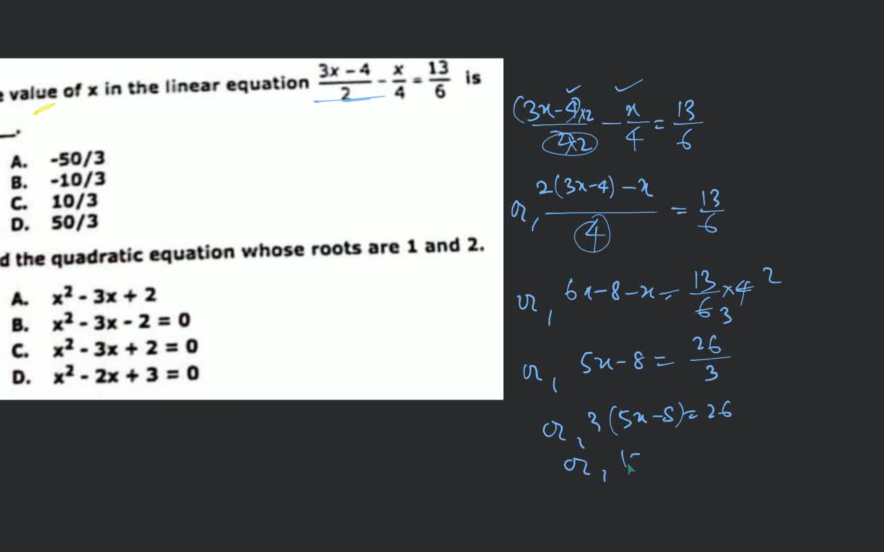 Find the quadratic equation whose roots are 1 and 2. | Filo