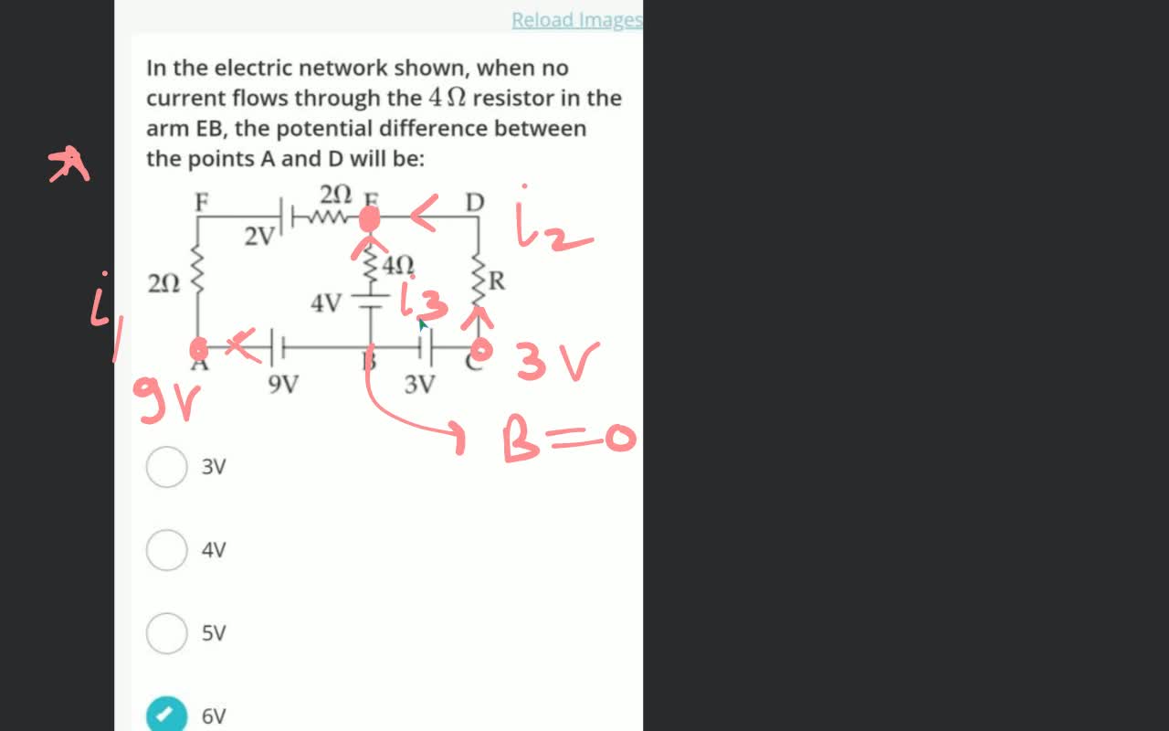 Q5 Reload Images In the electric network shown, when no current flows thr..