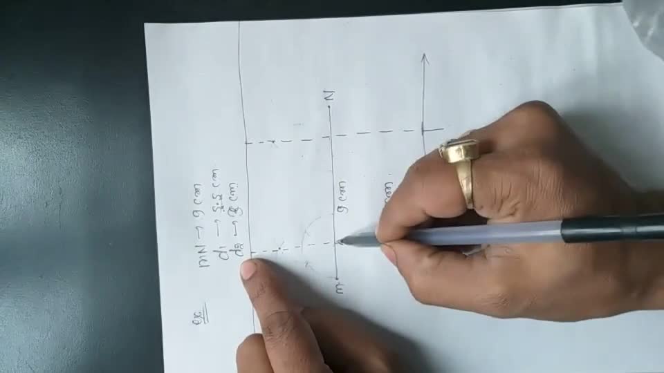 4. Draw a line segment MN=9 cm. Construct a parallel line at a distance 5..