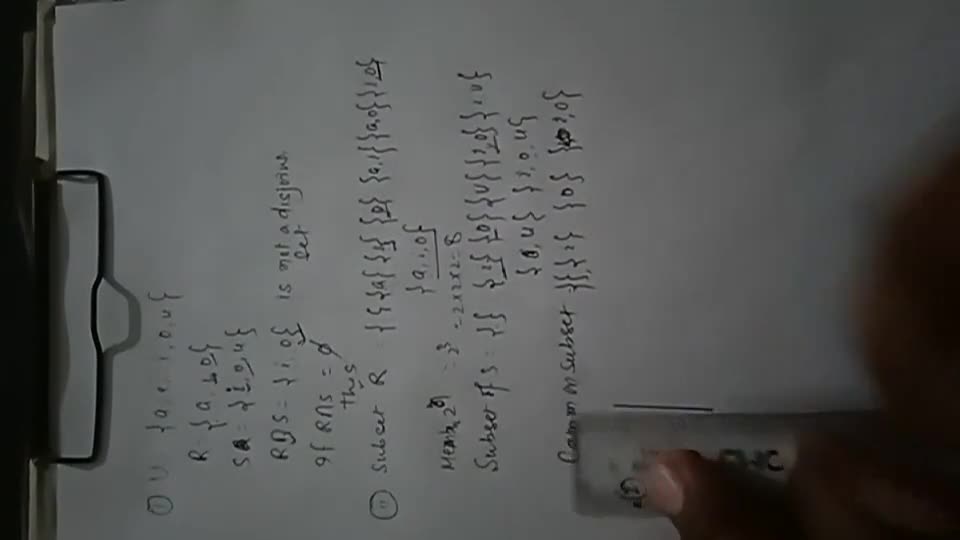 1) Two subsets of the universal set u={a,e,i,0,u} are R={a,i,0} and S={i,..