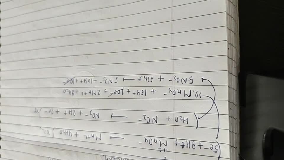 To balance the eq n by vion-electron method MnO4− +NO2− +OH− Mn+2+NO3 +H2..