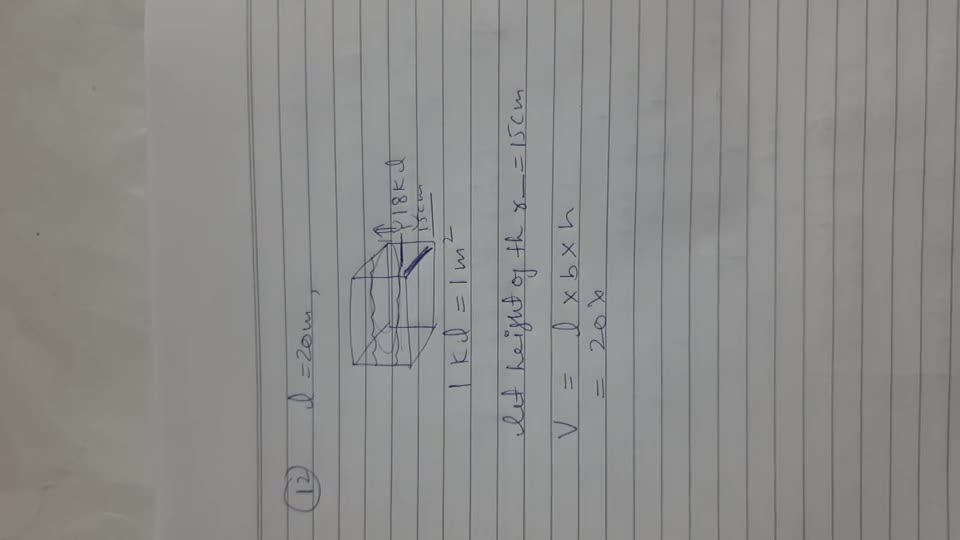 12. A reservoir is in the form of a cuboid. Its length is 20 m. If 18kl o..