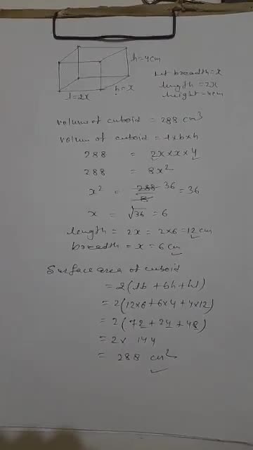 d) If the surface area of a hollow cubical a) A cuboid is twice as long a..