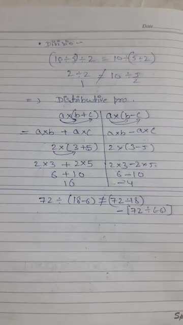 Verify that 72 divided by (18-6) is not equal to (72 divided by 18)-[72 d..