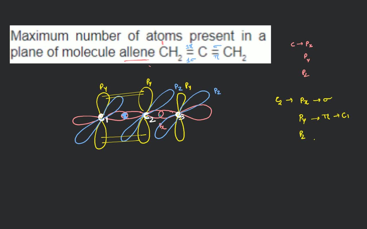 Maximum number of atoms present in a plane of molecule allene \mathrm{CH}..