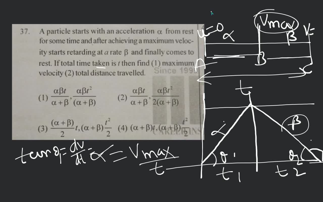 A particle starts with an acceleration \alpha from rest for some time and..