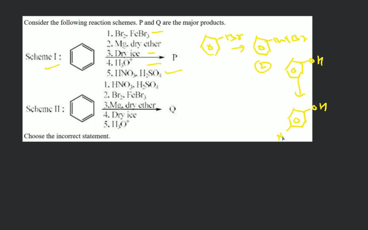 Consider the following reaction schemes. P and Q are the major products.