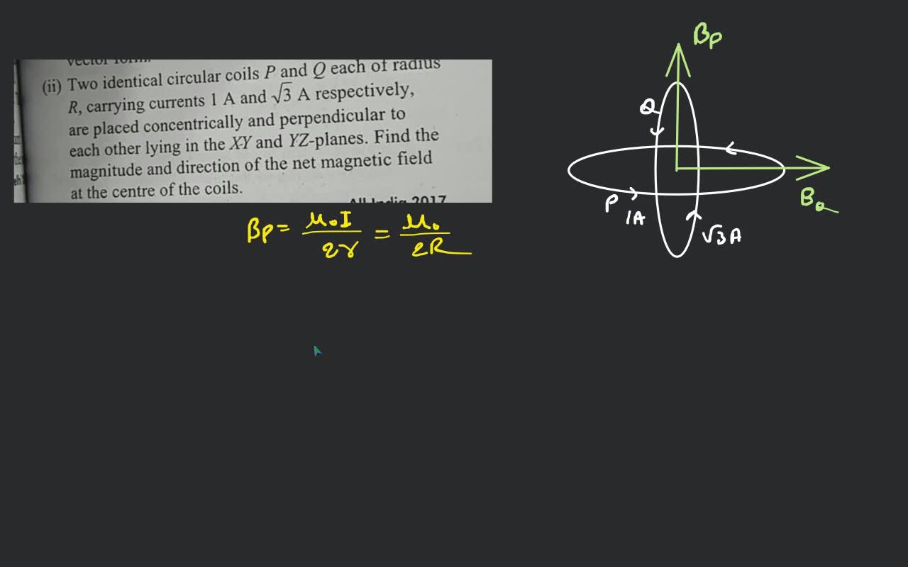 (ii) Two identical circular coils P and Q each of radius R, carrying curr..
