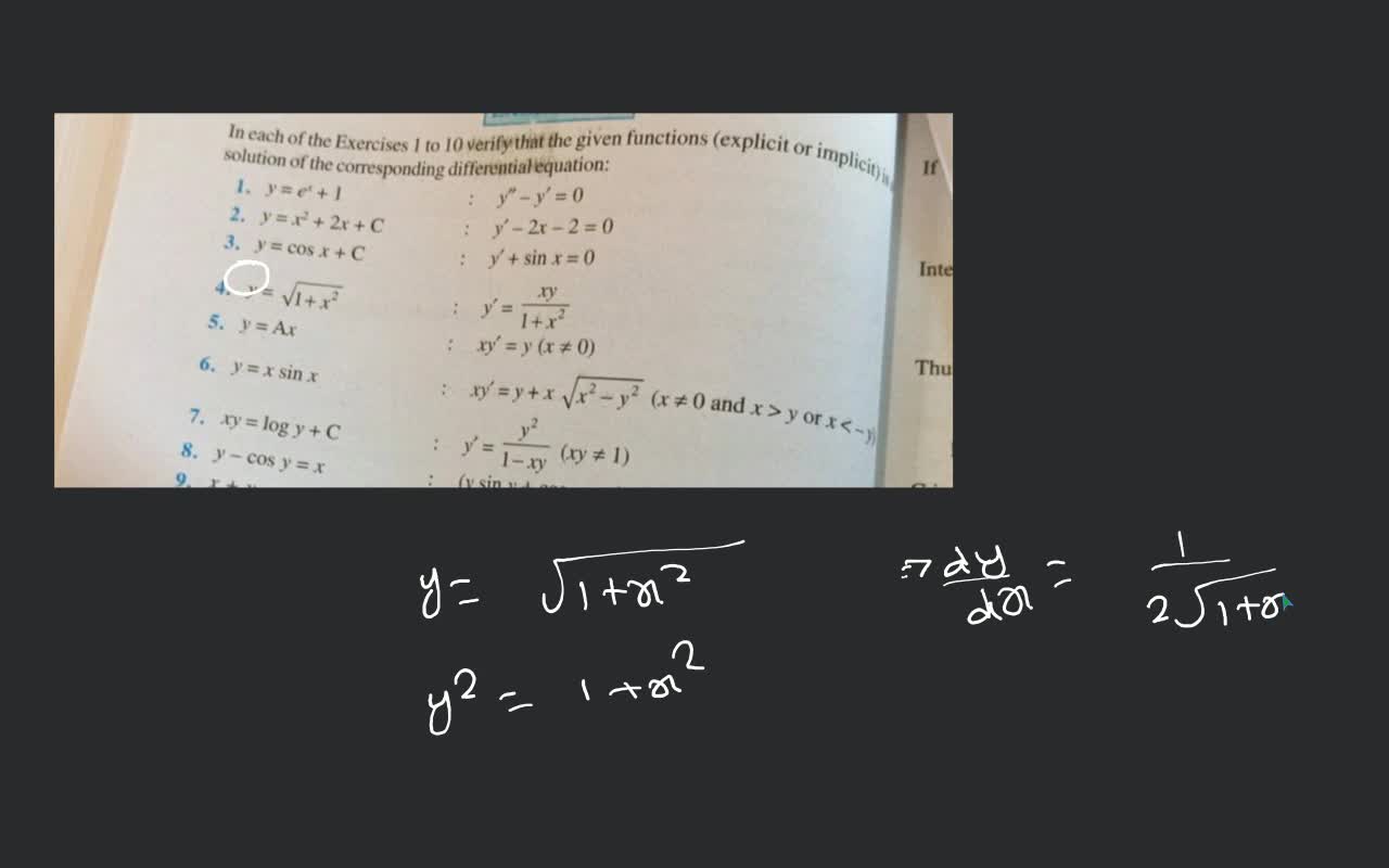 In each of the Exercises 1 to 10 verify that the given functions (explici..