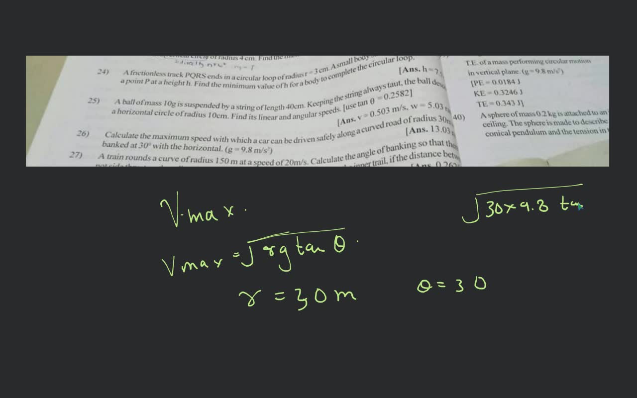 a point P at a height h. Find the minimum value of h for a body to25) A