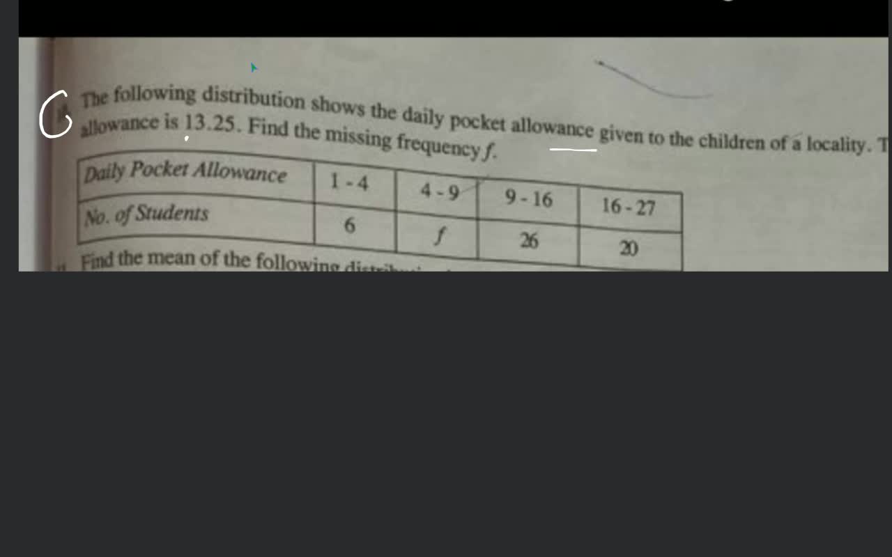 The following distribution shows the daily pocket allowance given to the