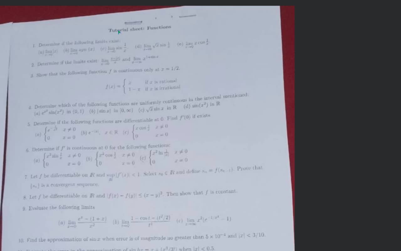 Tutorial sheet: Functions1. Determine if the following Iimith tudists(a..