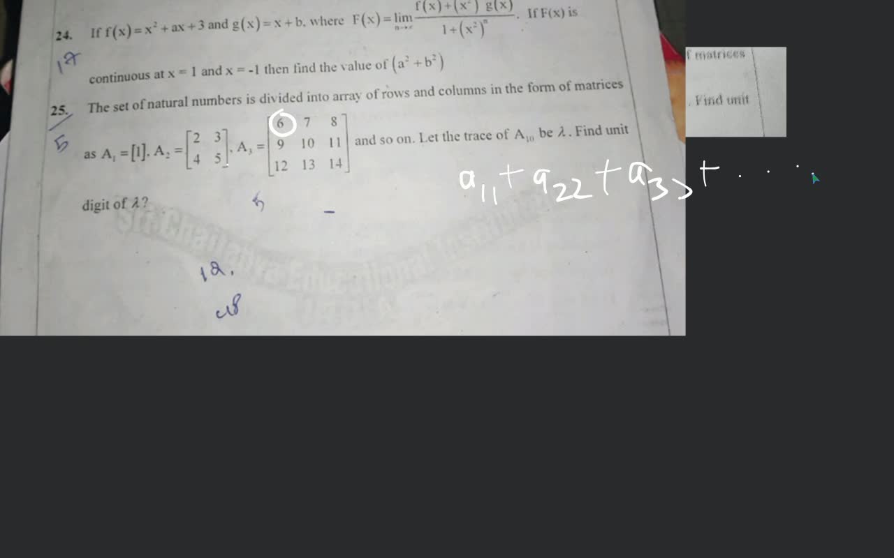 25. The set of natural numbers is divided into amoy of rows and colum es