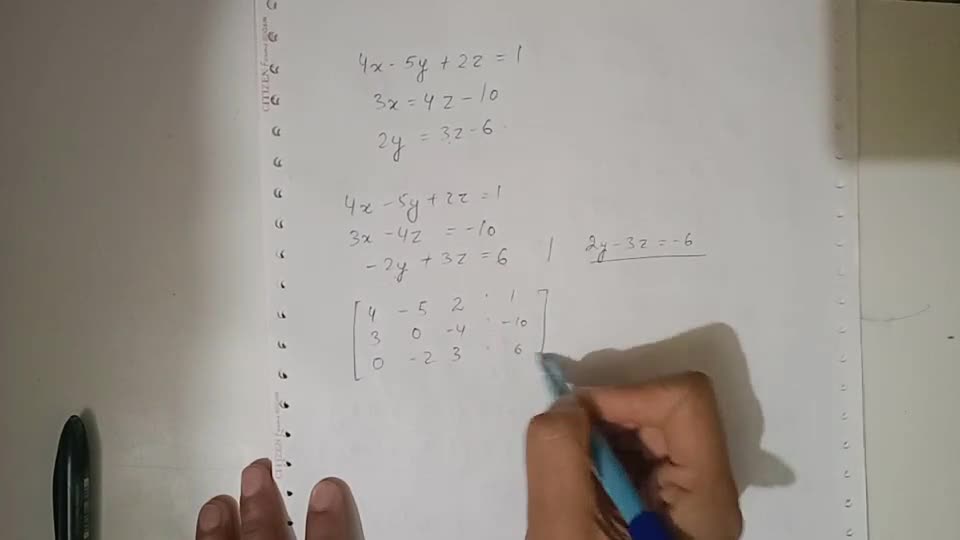 Solve the following system of equations by row equivalent matrix method.