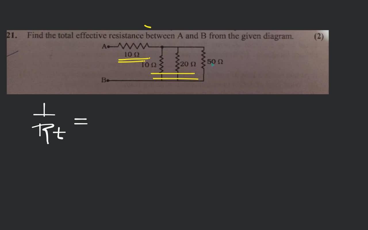 21. Find the total effective resistance between A and B from the given di..