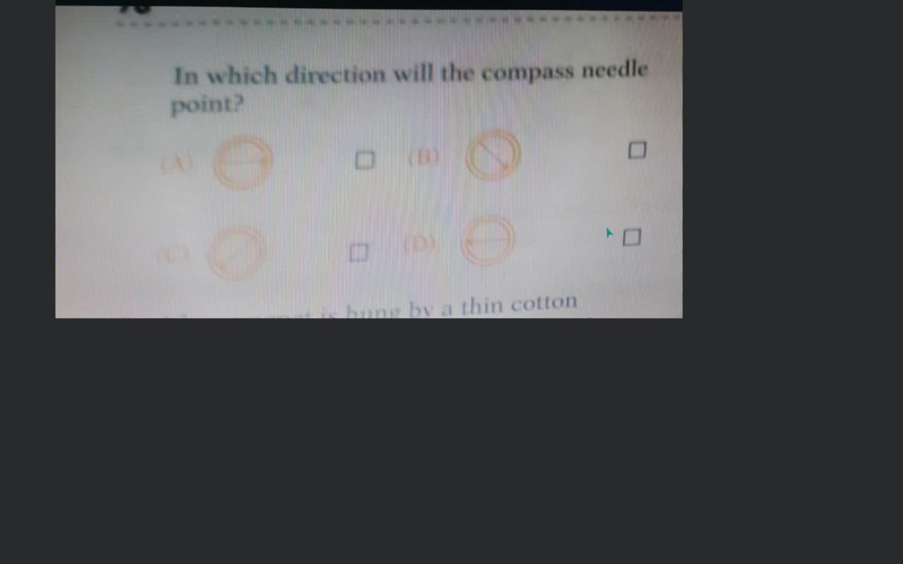 A small compass is placed beside the middle of a bar magnet. In which dir..