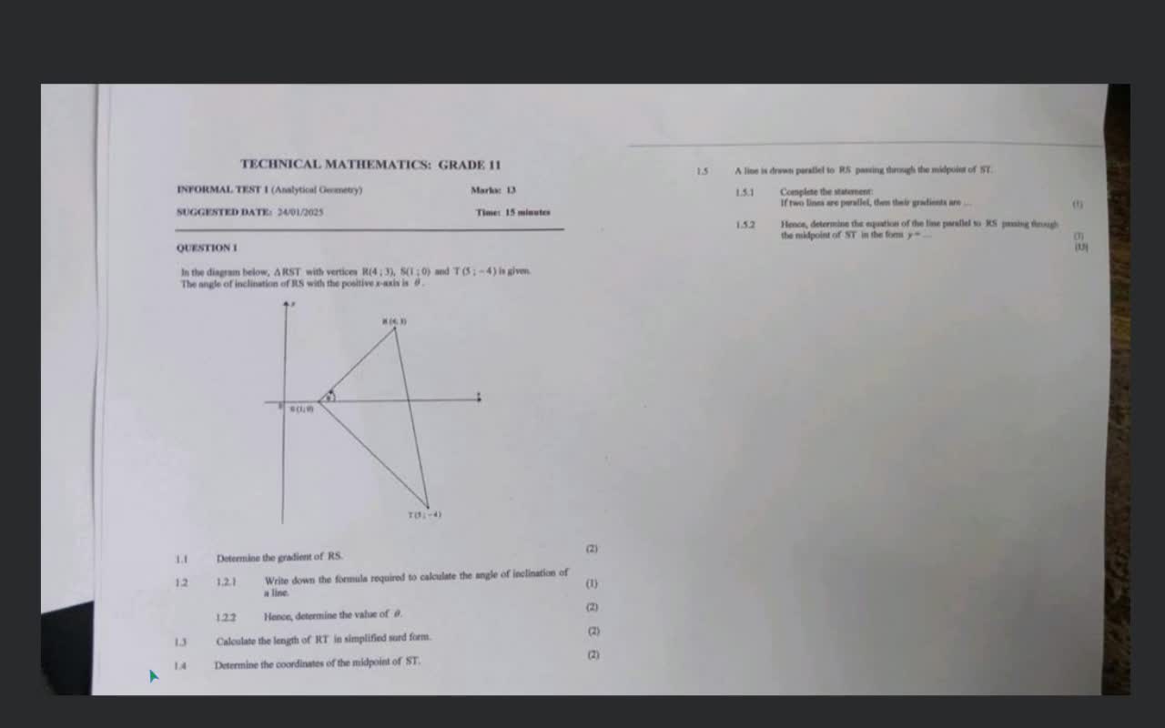 TECHNICAL MATHEMATICS: GRADE 11INFORMAL TEST 1 (Analytical Geometry)SUG..
