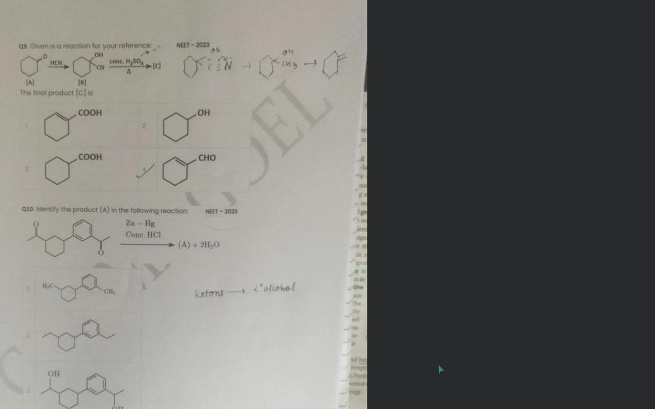 Q9. Given is a reaction for your reference: AET - 2023HCN O[A][B]The..