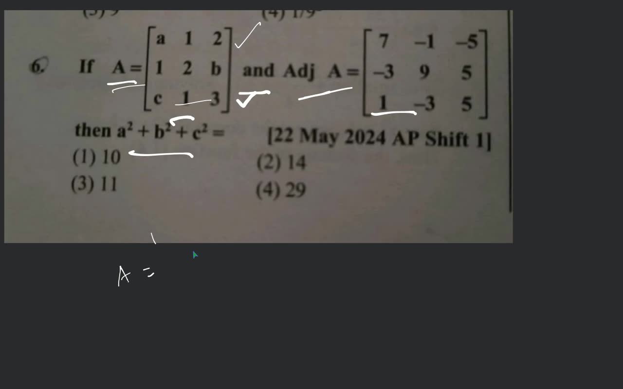 If A=\left[\begin{array}{ccc}a & 1 & 2 \\ 1 & 2 & b \\ c & 1 & 3\end{arra..