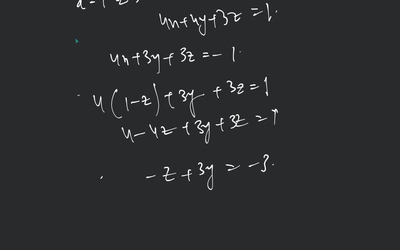 20Solve the system of equation and find x+y+z−4x−3y−3z=1x+z=14x+4y+3z=..