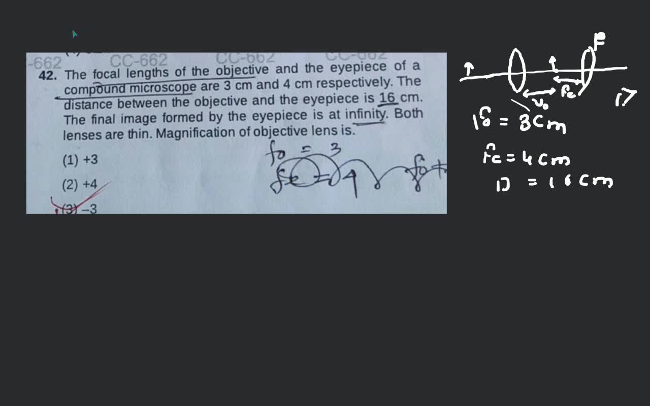 42. The focal lengths of the objective and the eyepiece of a compound mic..