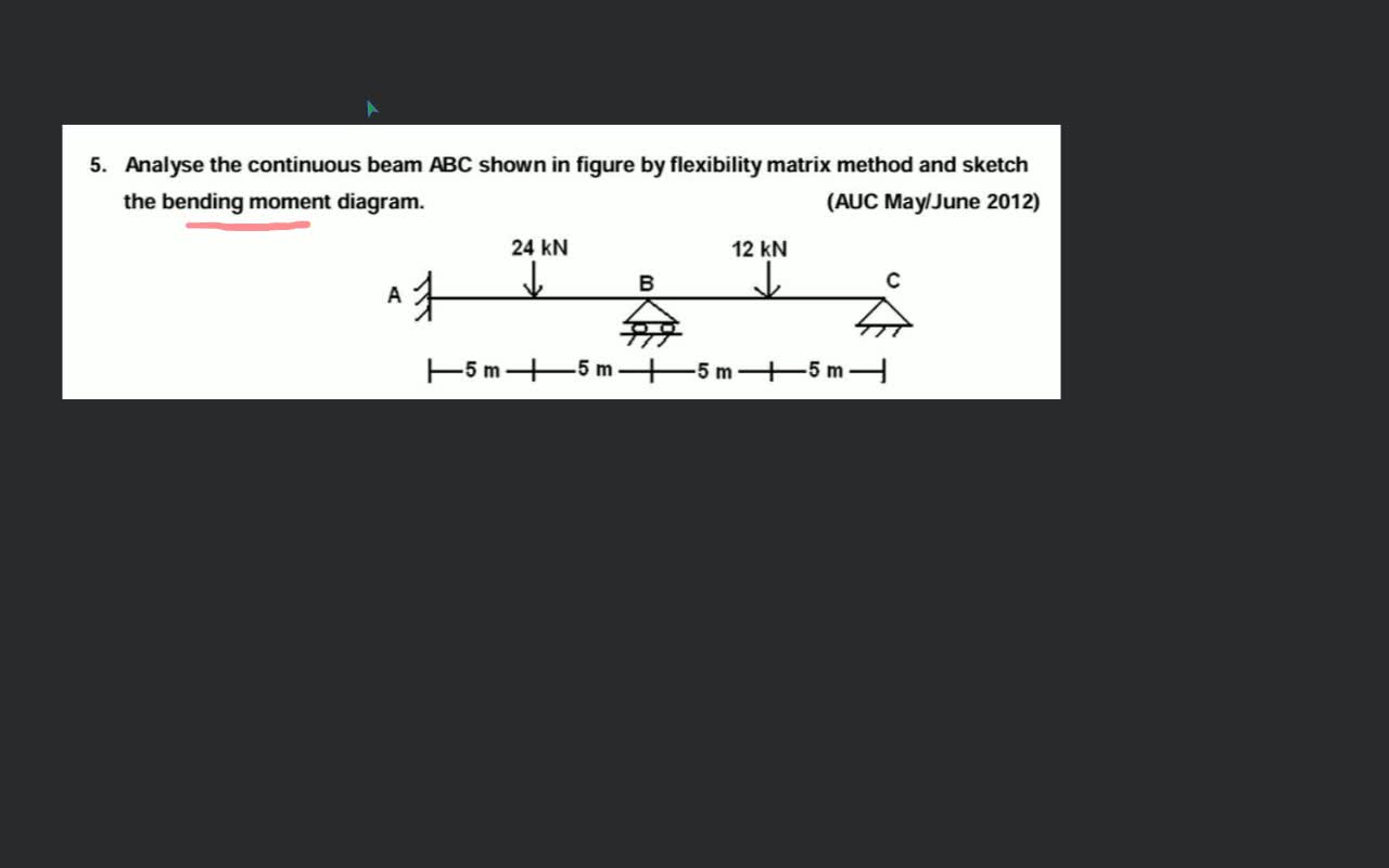 5. Analyse the continuous beam ABC shown in figure by flexibility matrix