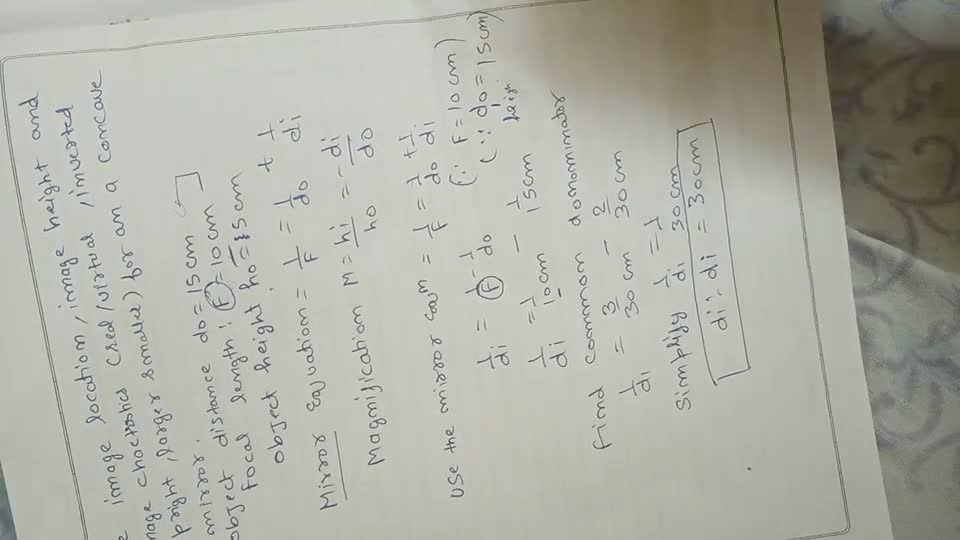 PhysicsMirror Equation Worksheet1. An object is placed 15 cm from a con..