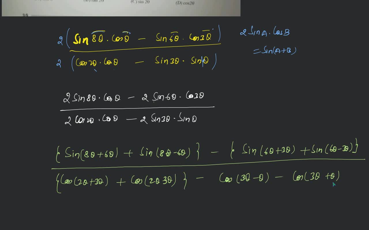 The expression \frac{\sin 80 \cos 0-\sin 60 \cos 30}{\cos 20 \cos 0-\sin