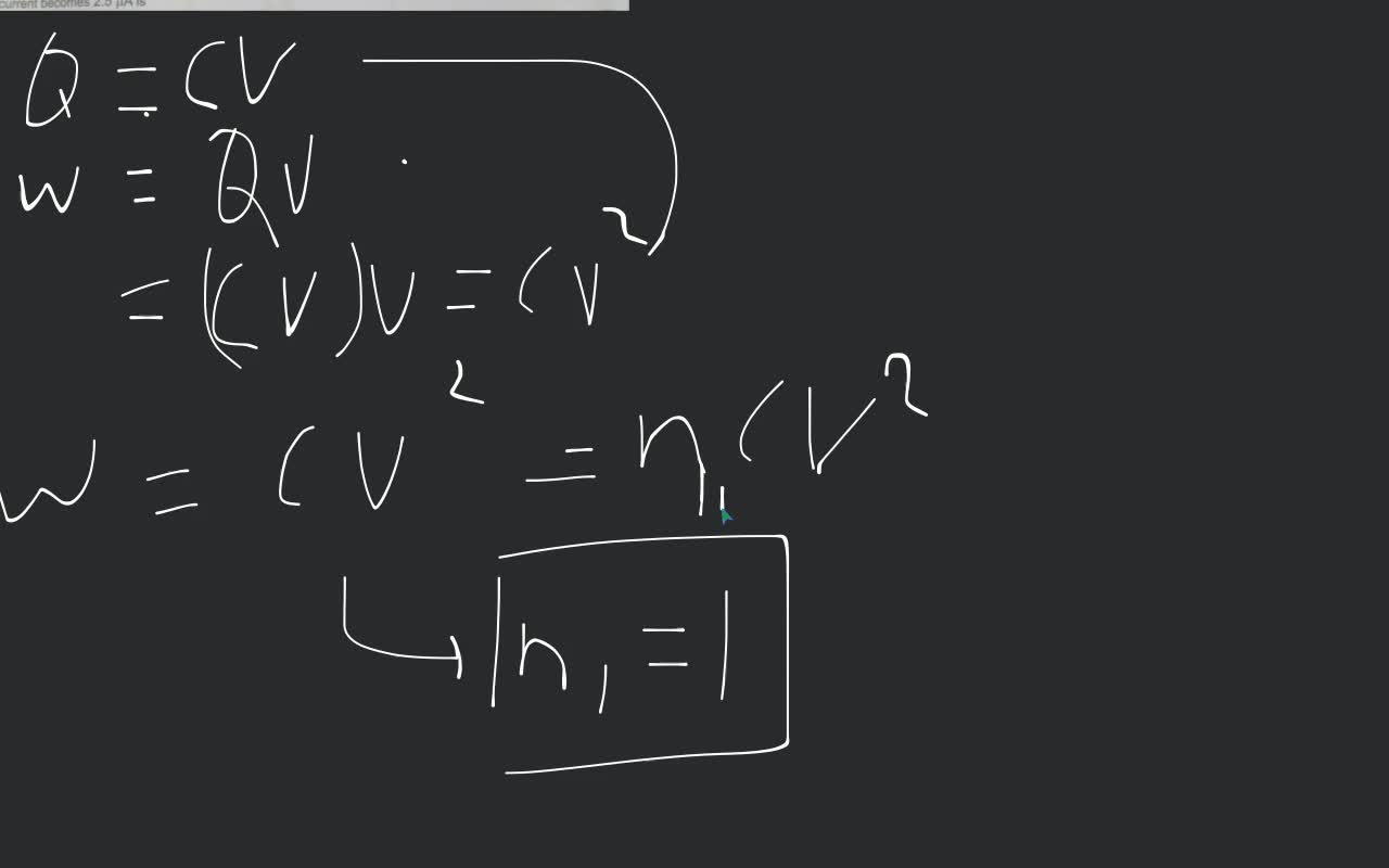 When the capacitor is fully charged, work done by cell is W = n, x CV, th..