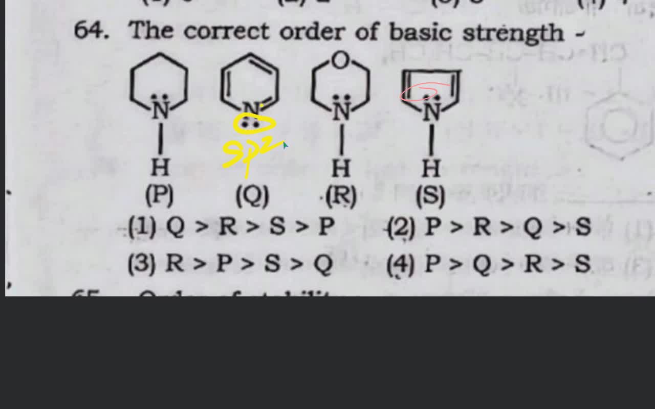 (1) 5 (2) 2 (3) 3 The correct order of basic strength - (4)4 H (P) H H (S..