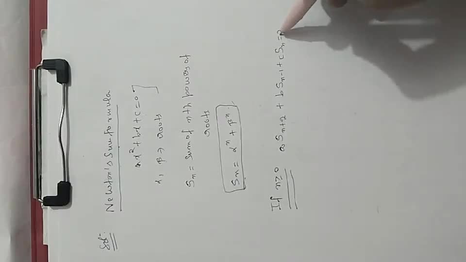 For a quadratic equation ax² + bx + c = 0 with roots a and ẞ, Newton's Su..