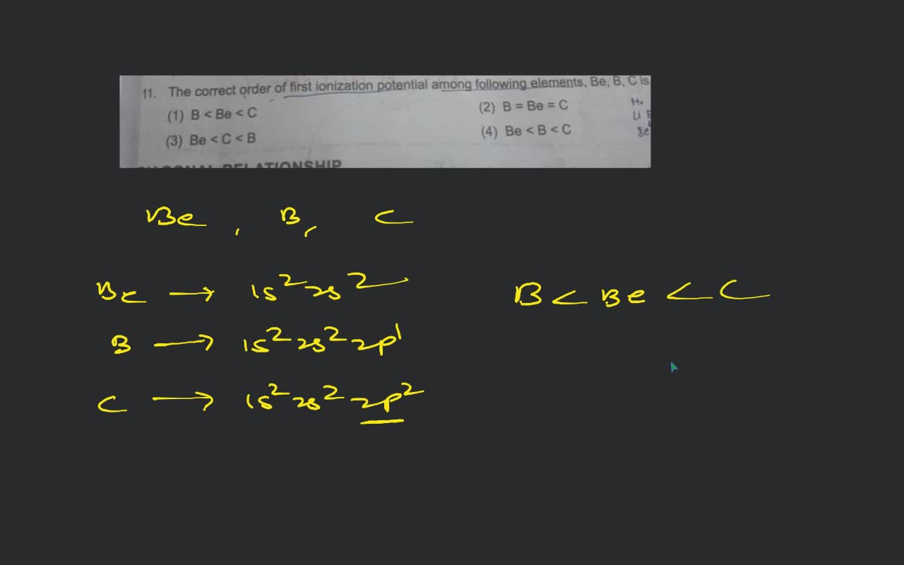 The correct order of first ionization potential among following elements,..