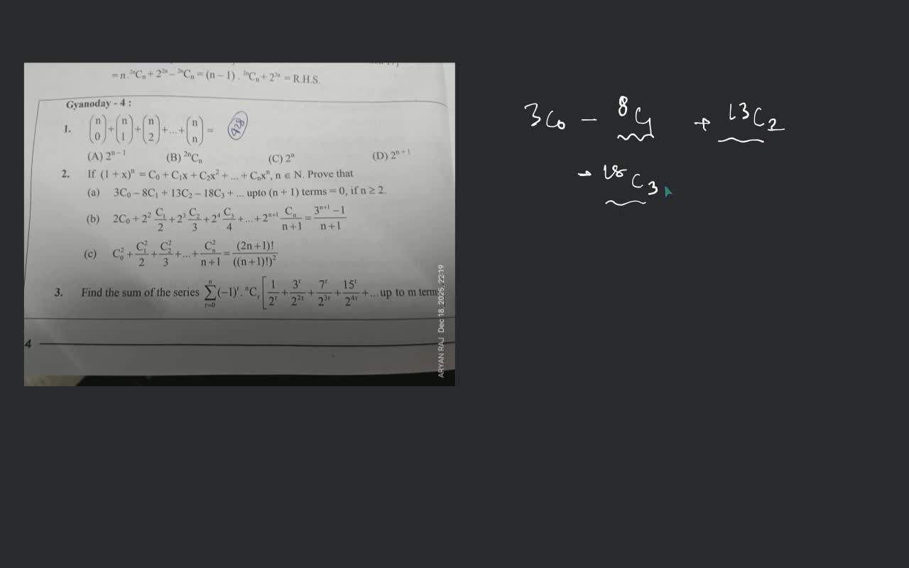 = n.2C+22n2nCn = (n - 1). 2nCn+ 22n = R.H.S. Gyanoday - 4: n + n 8-0-8---..