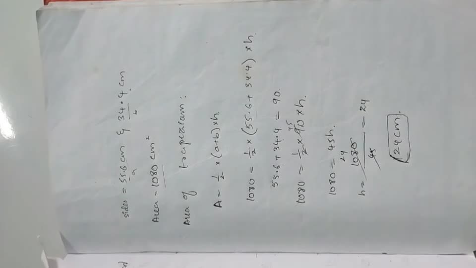 C I I The area of a trapezium is 120 m² and its height is 12 m. If one of..