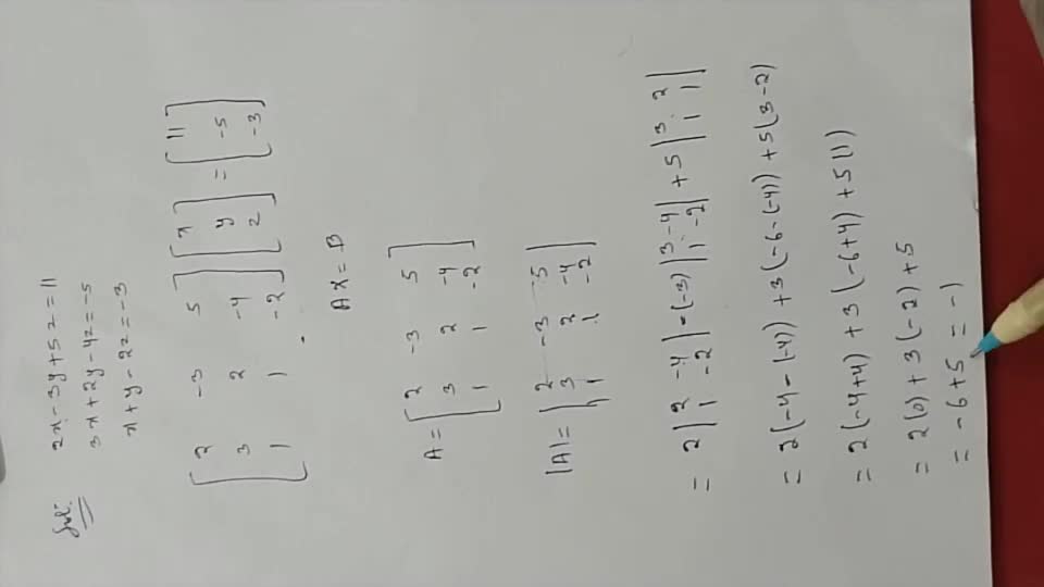 (b) Solve the system of linear equations عامل. 2x-3y зу = 3n+zy -42 = -5...